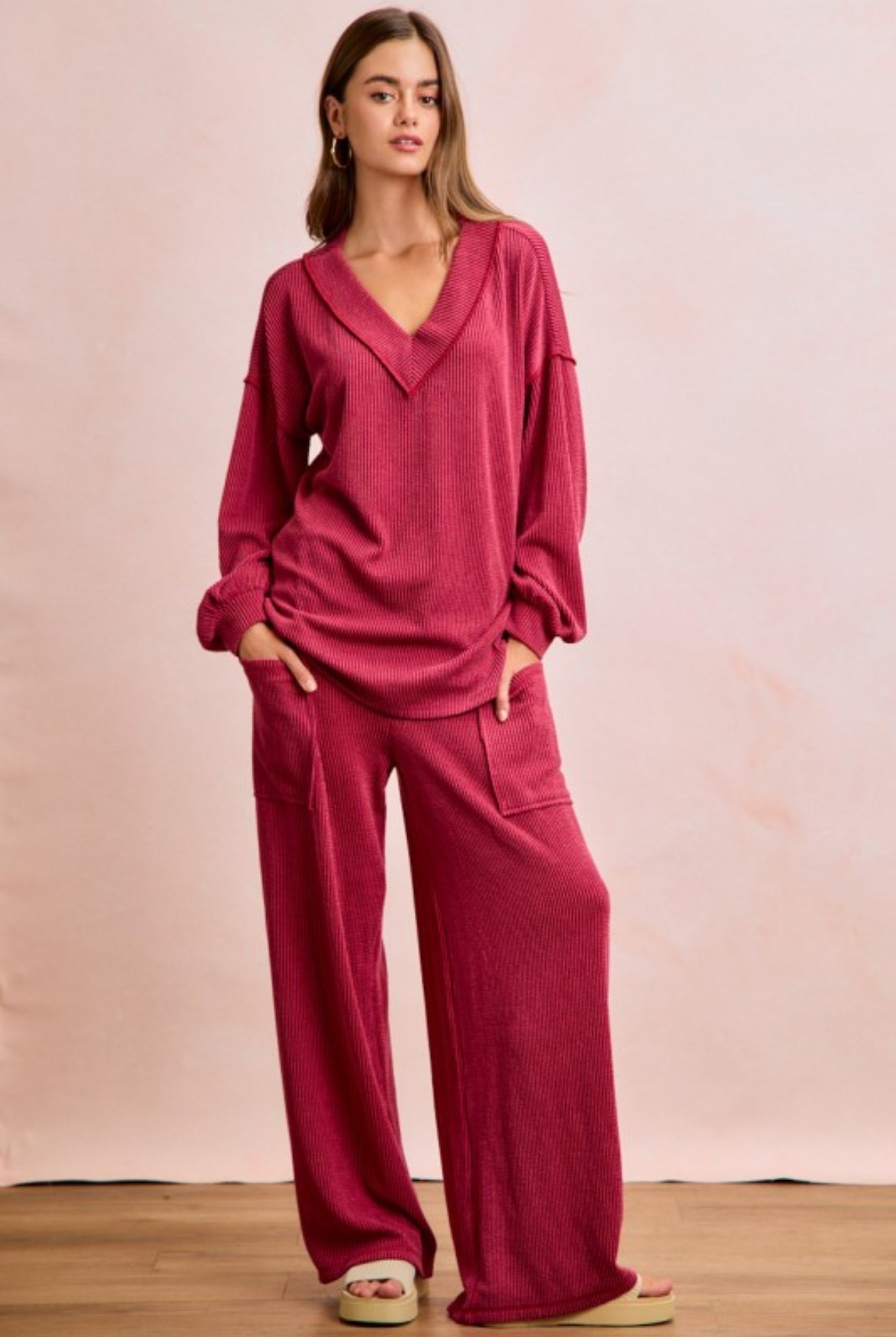 Two Tone Cord Ribbed Set - Red – shopivorybuck